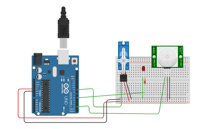 Circuit design PIR sensor for motion detector | Tinkercad