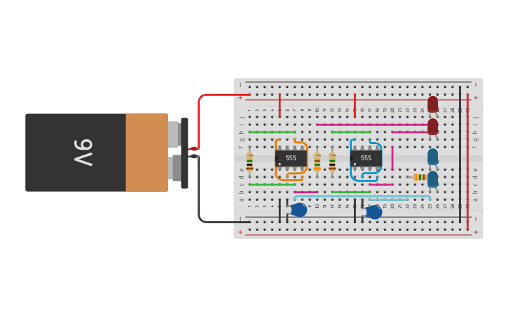 Circuit design Blinking Lights - Tinkercad