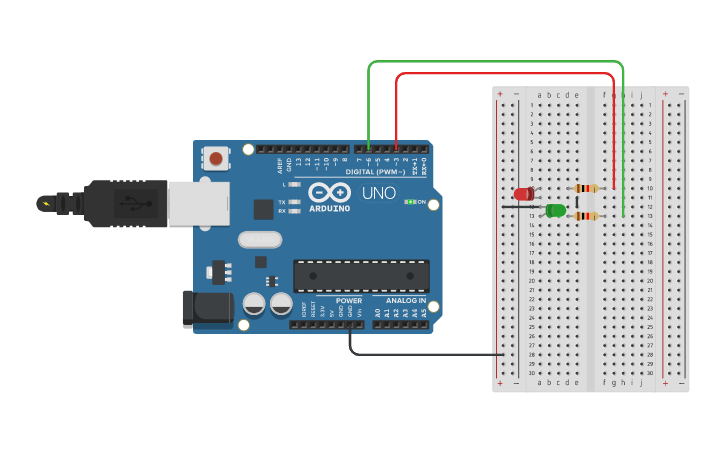 Circuit design 1. Alternate Blinking of 2 LEDs - Tinkercad