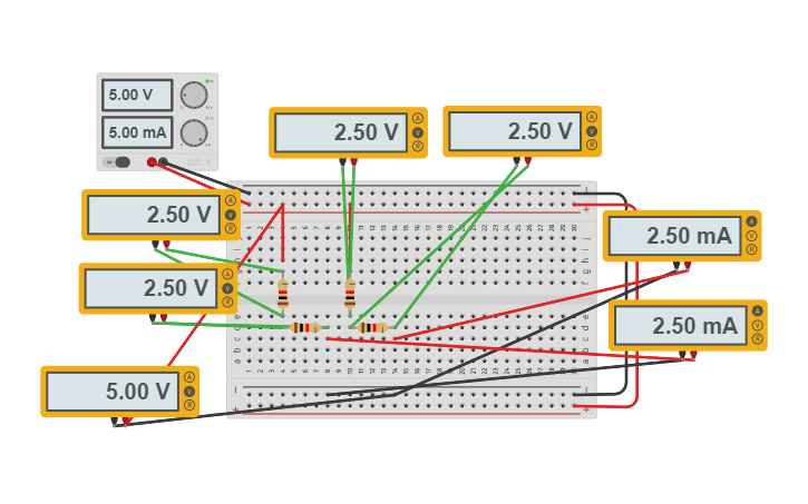 Circuit design 3 - Four resistors - Tinkercad