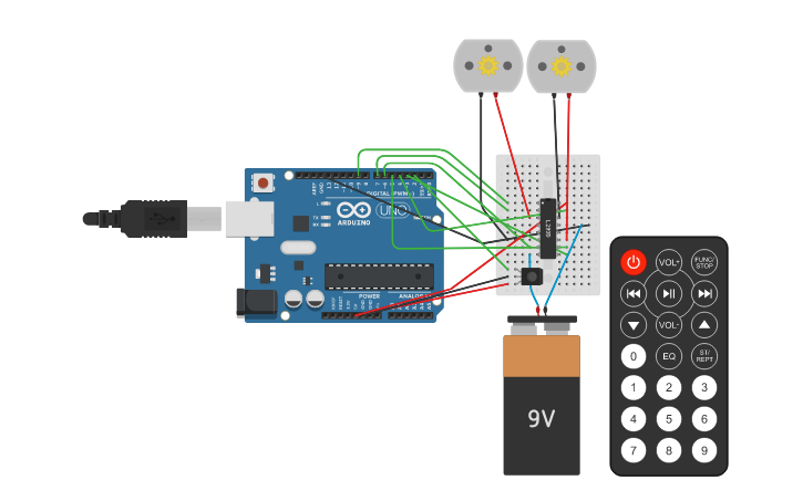 Circuit design H-Bridge Dual Motors! - Tinkercad
