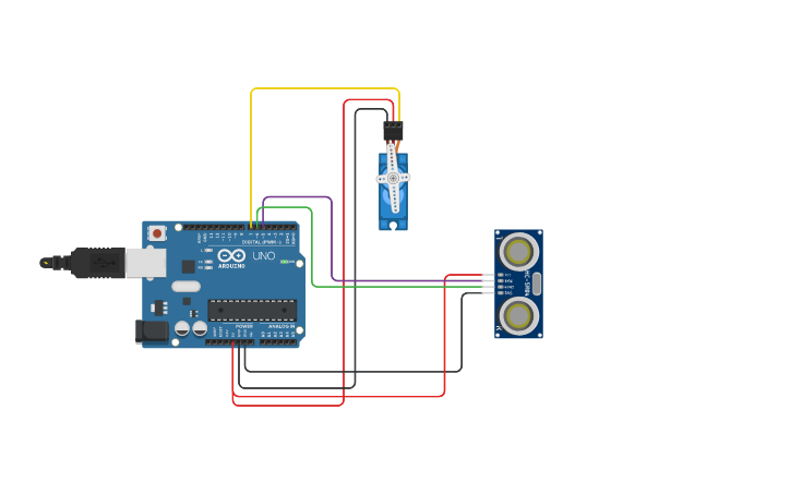 Circuit design IoT Based Smart Dustbin | Tinkercad