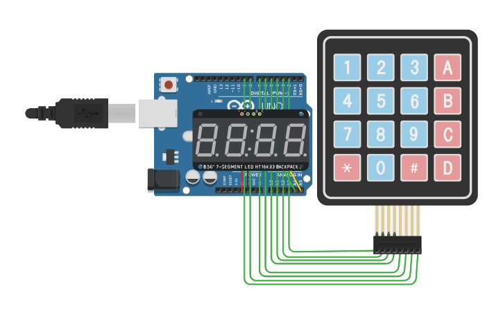 Circuit design Calculadora con teclado matricial y display 7 segmentos - Tinkercad
