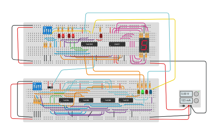 Circuit design Mạch Alu 4 bit - Tinkercad