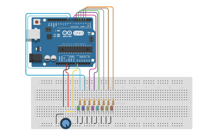 Circuit design Blinky with speed control | Tinkercad