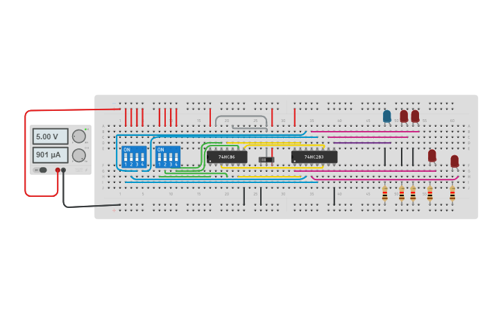 Circuit design 4 bit binary adder/subtractor - Tinkercad Circuit design 4 bit binary adder/subtractor - Tinkercad