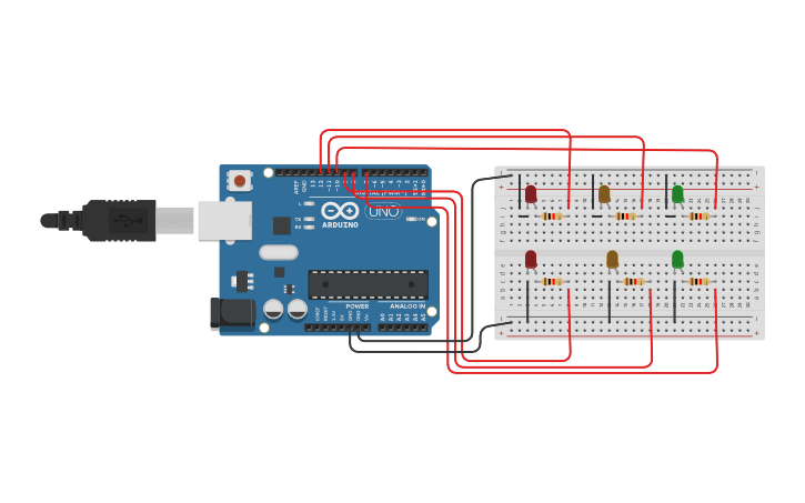 Circuit Design Gestion Feux Tricolore Tinkercad