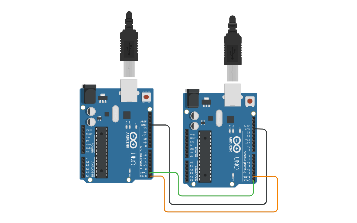 Circuit design Pugliese-Comunicazione tra 2 arduino - Tinkercad