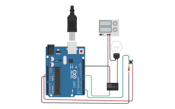 Circuit design Lampada Relé-pushbottom-funcao-attachInterrupt - Tinkercad