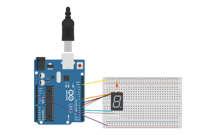 Circuit design Led 7 segmentos | Tinkercad