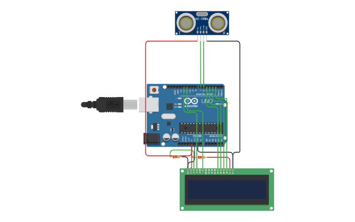 Circuit design menampilkan sensor jarak pada LCD - Tinkercad Circuit design menampilkan sensor jarak pada LCD - Tinkercad