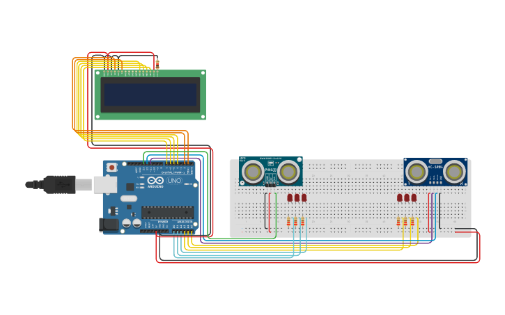 Circuit design Ultrasonic Distance Sensors LED Bar Graph / LCD | Tinkercad