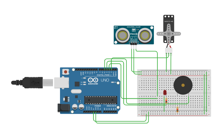 Circuit design sensor jarak - Tinkercad Circuit design sensor jarak - Tinkercad