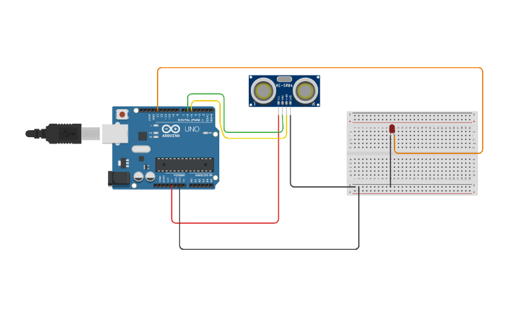 Circuit design Ultrasonic Sensor - Tinkercad