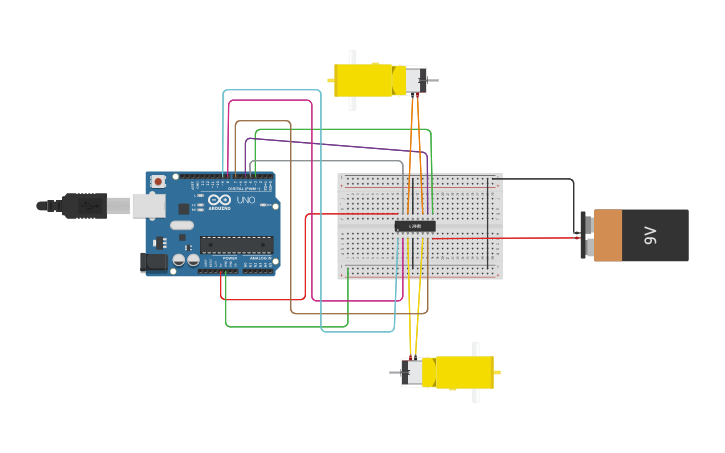Circuit design dc motor with l293d | Tinkercad