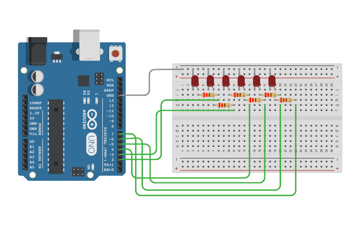 Circuit Design бегущий огонек Tinkercad