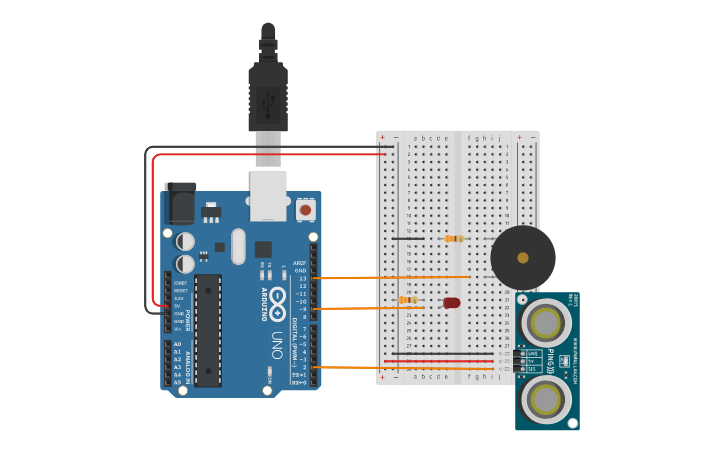 Circuit design S17 Ultrasonic distance sensor | Tinkercad