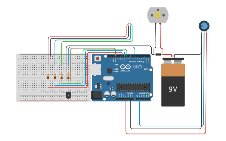 Circuit Design Motor Hızına Göre Yanan Rgb Tinkercad