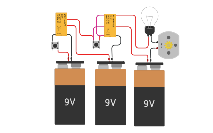 Circuit design start stop 3 wire | Tinkercad