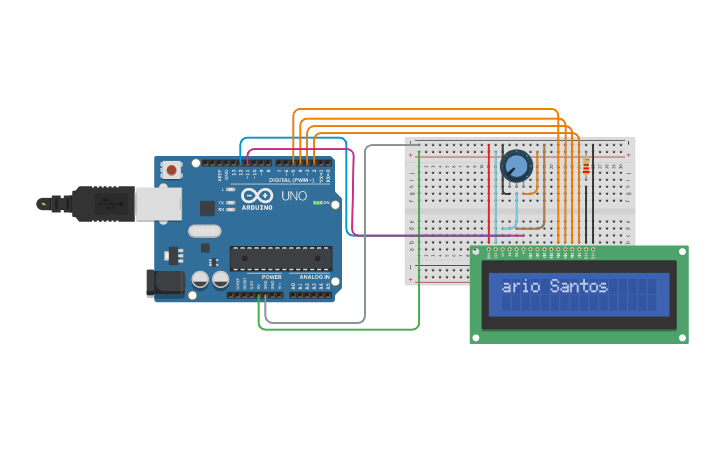 Circuit design LCD - Nome/Classe e Scroll ALICE - Tinkercad