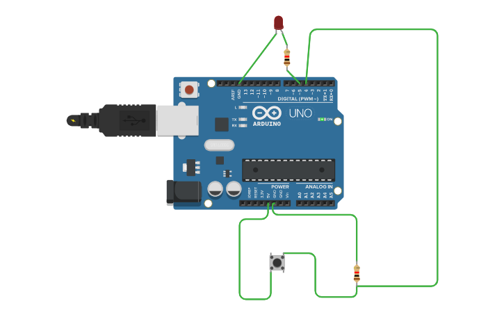 Circuit design pushbutton led - Tinkercad
