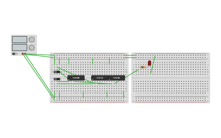 Circuit design XOR Verhalten mittels NAND OR und AND - Tinkercad