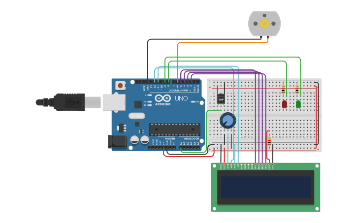 Circuit design TEMPERATURE BASED FAN SPEED CONTROLLER - Tinkercad