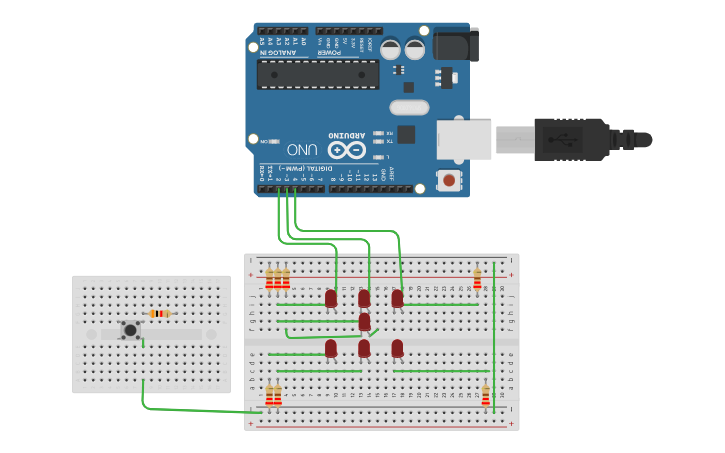 Circuit design LED dice - Tinkercad