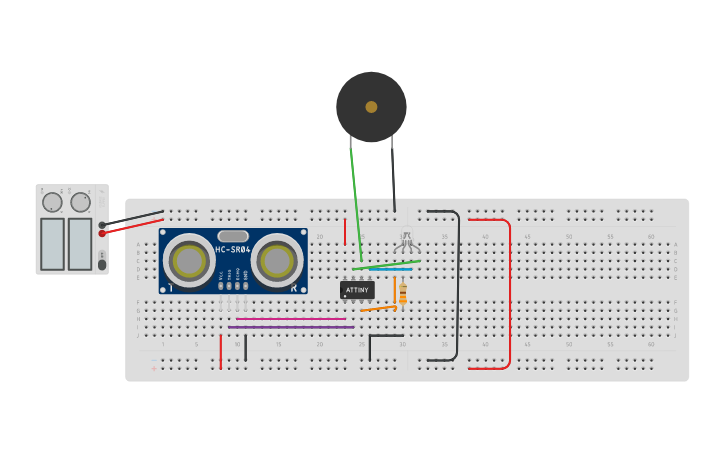 Circuit design ATtiny Distância - Tinkercad