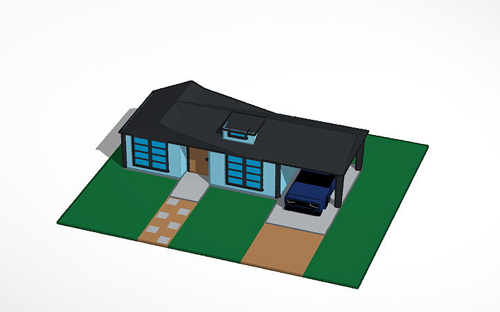 3D design Home with a truck in its driveway/garage - Tinkercad