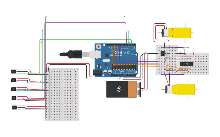 Circuit design line following car - Tinkercad