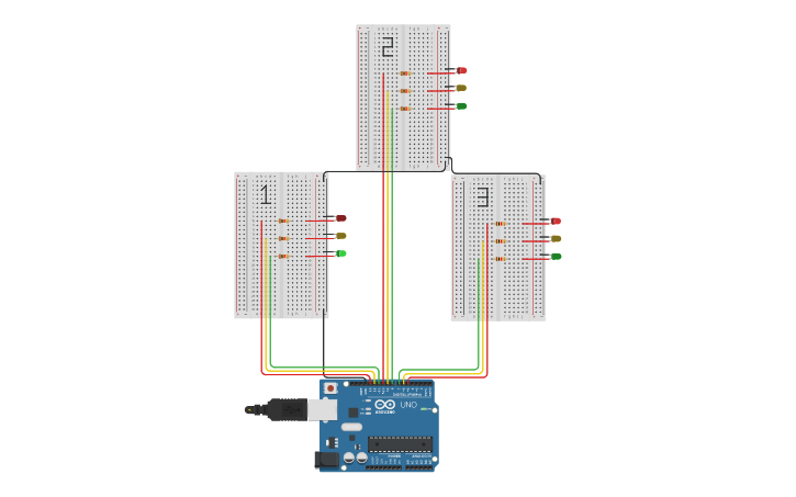 Circuit design T-Junction Traffic Light - Tinkercad