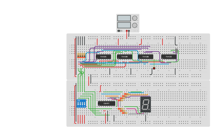 Circuit design Codigo BCD mediante un display de 7 segmentos - Tinkercad