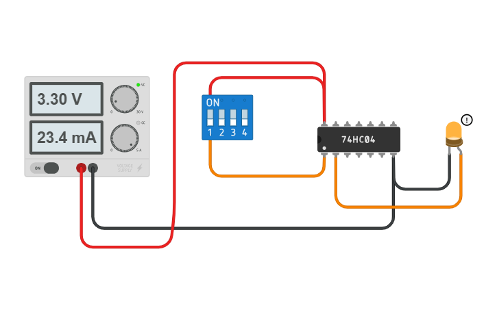 Circuit design Not gate ic 7404 - Tinkercad