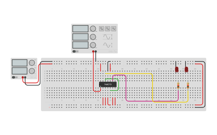 Circuit design 2-Bit Asynchronous Up Counter - Tinkercad