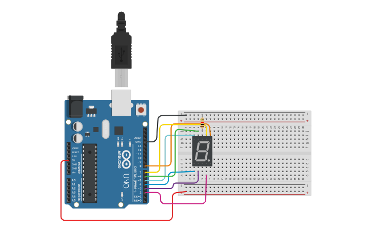 Circuit design Display 7 segmentos | Tinkercad