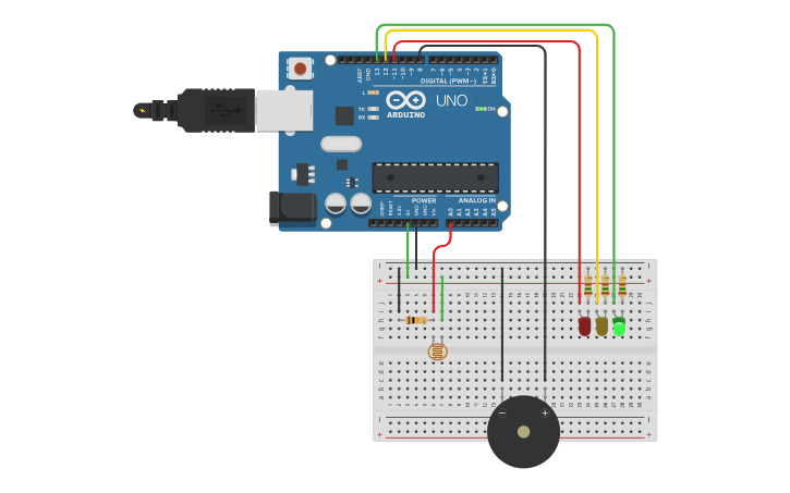 Circuit design ldr and buzzer - Tinkercad
