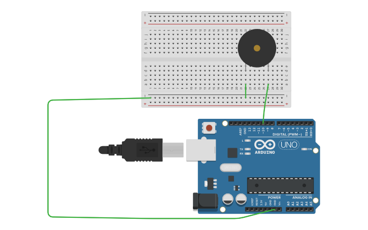 Circuit design Arduino breadboard buzzer - Tinkercad