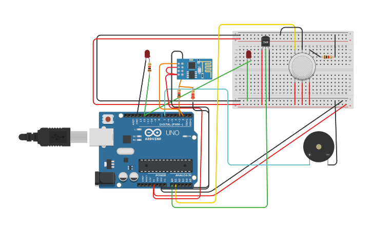 Circuit design Fire Detector - Tinkercad
