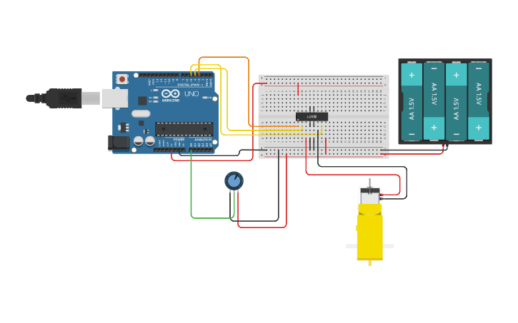 Circuit design DC GEARED MOTOR AND L293D | Tinkercad