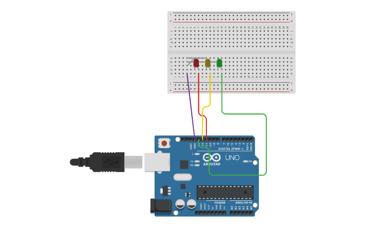 Circuit design simple traffic light - Tinkercad