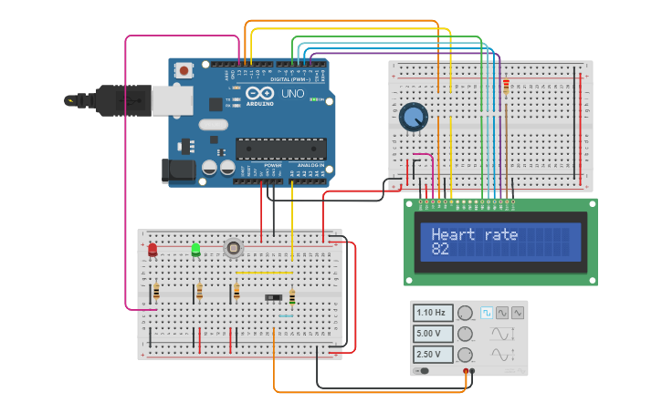 Circuit design Heart rate monitor LCD v1.b - Tinkercad