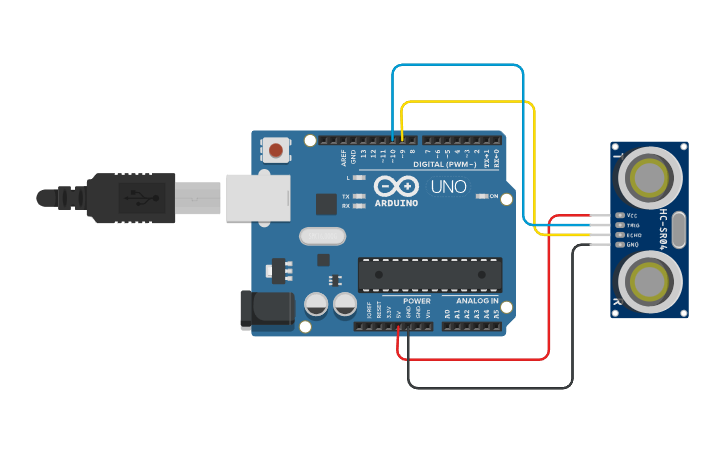 Circuit Design Moving Object Detection Using Ultrasonic Sensor Tinkercad