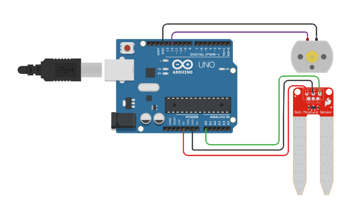 Circuit design Soil Sensor - Tinkercad