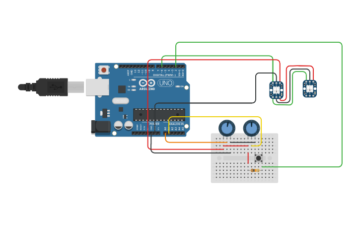 Circuit design neopixel color selector - Tinkercad
