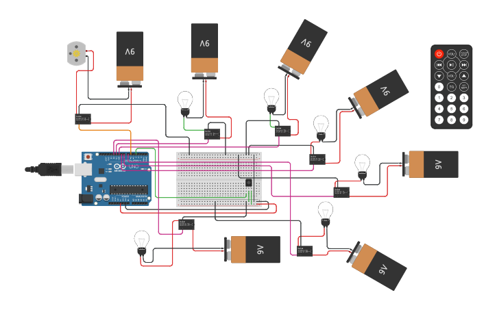 Circuit design arduino_bulb_motor_relay_IR - Tinkercad