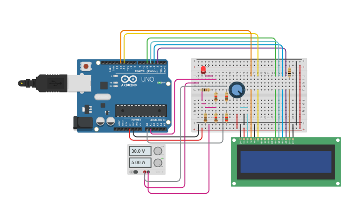 Circuit design Medidor de tensão e corrente TCC UNIP 2020 - Tinkercad