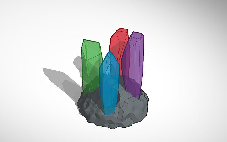 3D design 4 crystals in a rock - Tinkercad