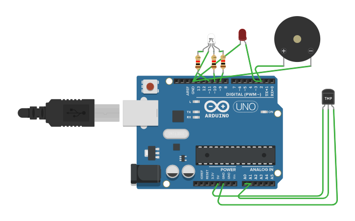 Circuit design IOT EXP-3(C) LED IN 3 COLORS - Tinkercad