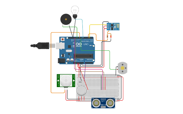 Circuit design Trash Monitoring Security system - Tinkercad